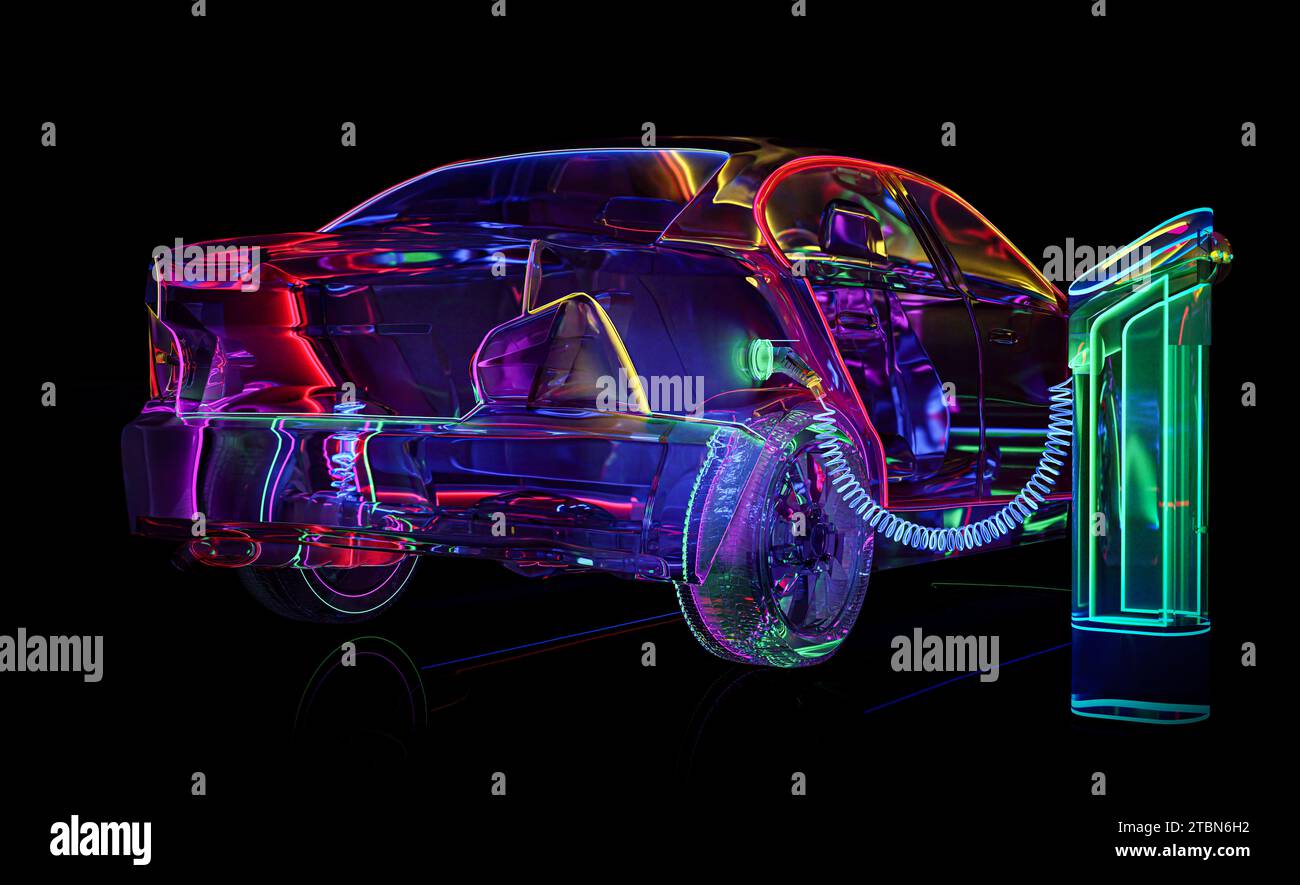 Glass Glowing Electric Car Charging Stock Photo - Alamy