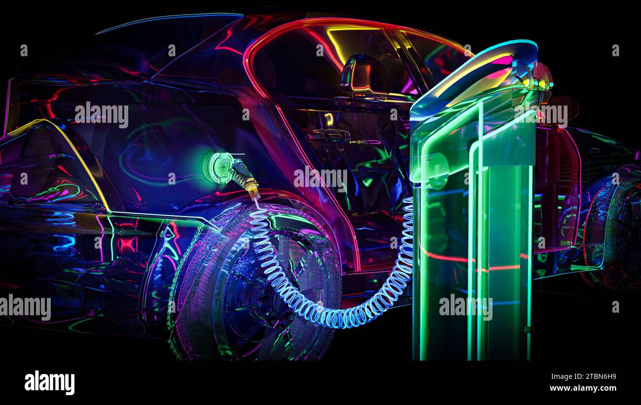Glass Glowing Electric Car Charging Stock Photo - Alamy