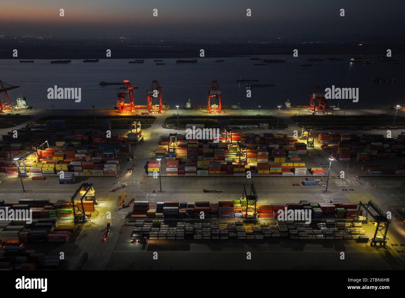 An aerial view of Longtan Container Port in Nanjing in east China's ...