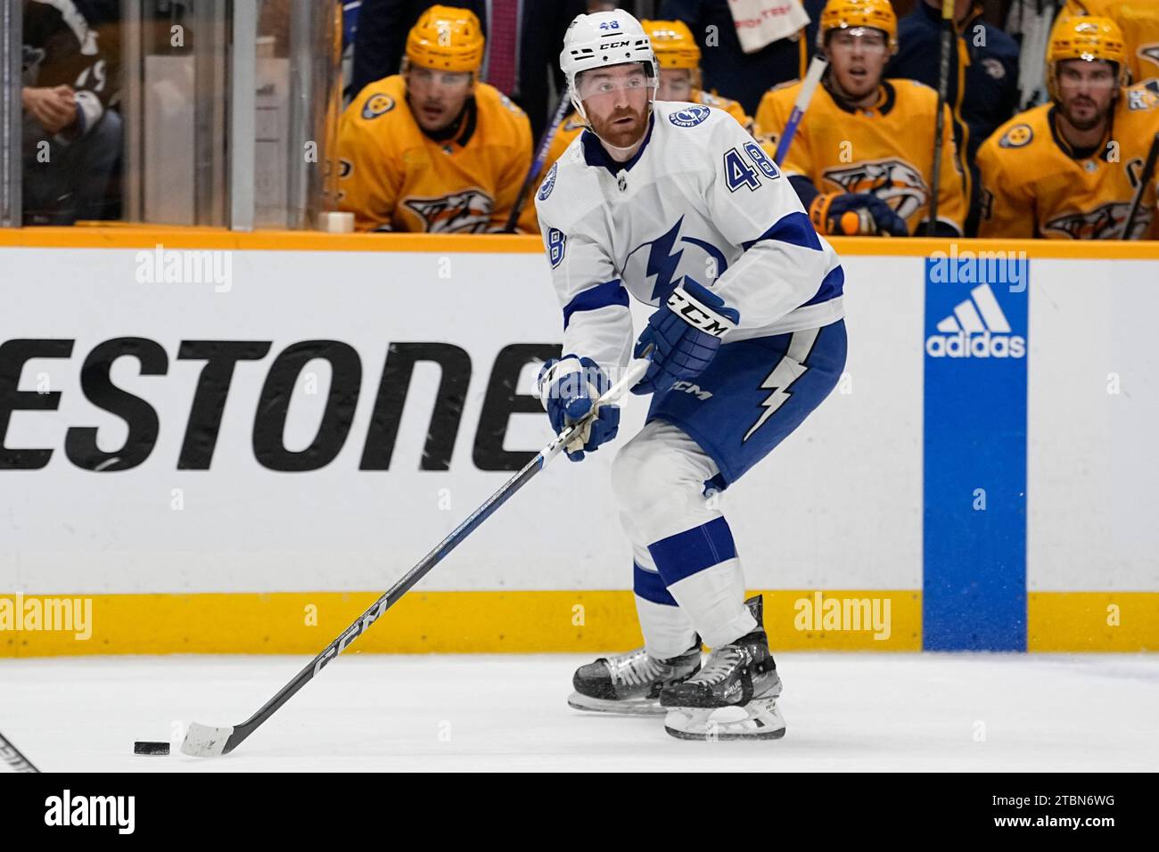 Tampa Bay Lightning defenseman Nick Perbix (48) plays during the first ...