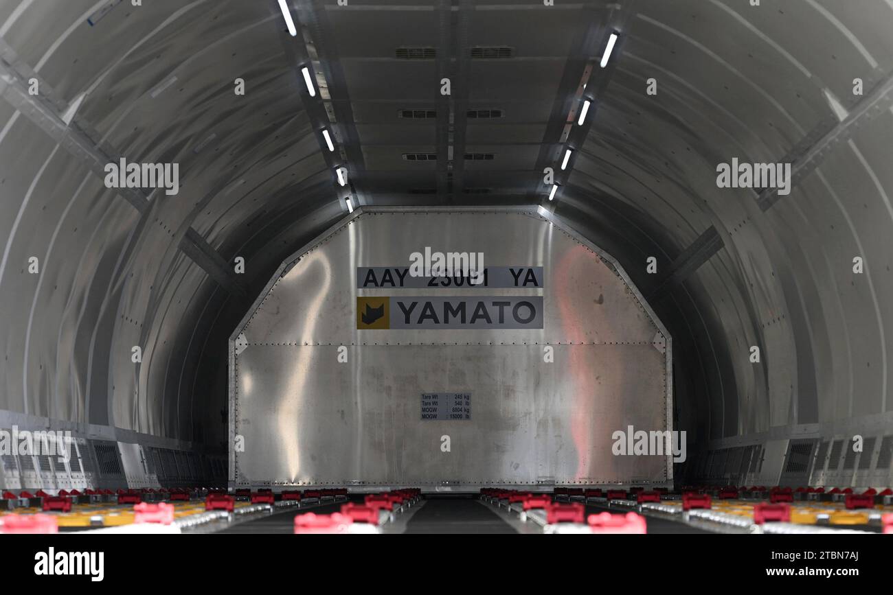 Inside of a cargo plane of Yamato Holdings is pictured at New Chitose Airport in Chitose City ...