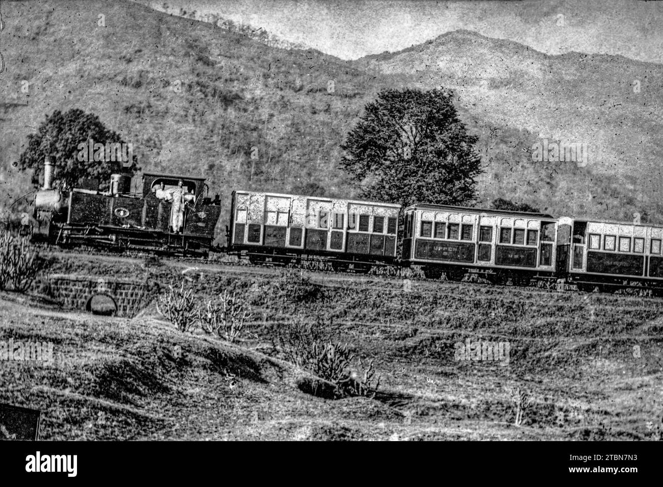 04 25 2018 Vintage Black and White Photo of Matheran toy train, Hill ...