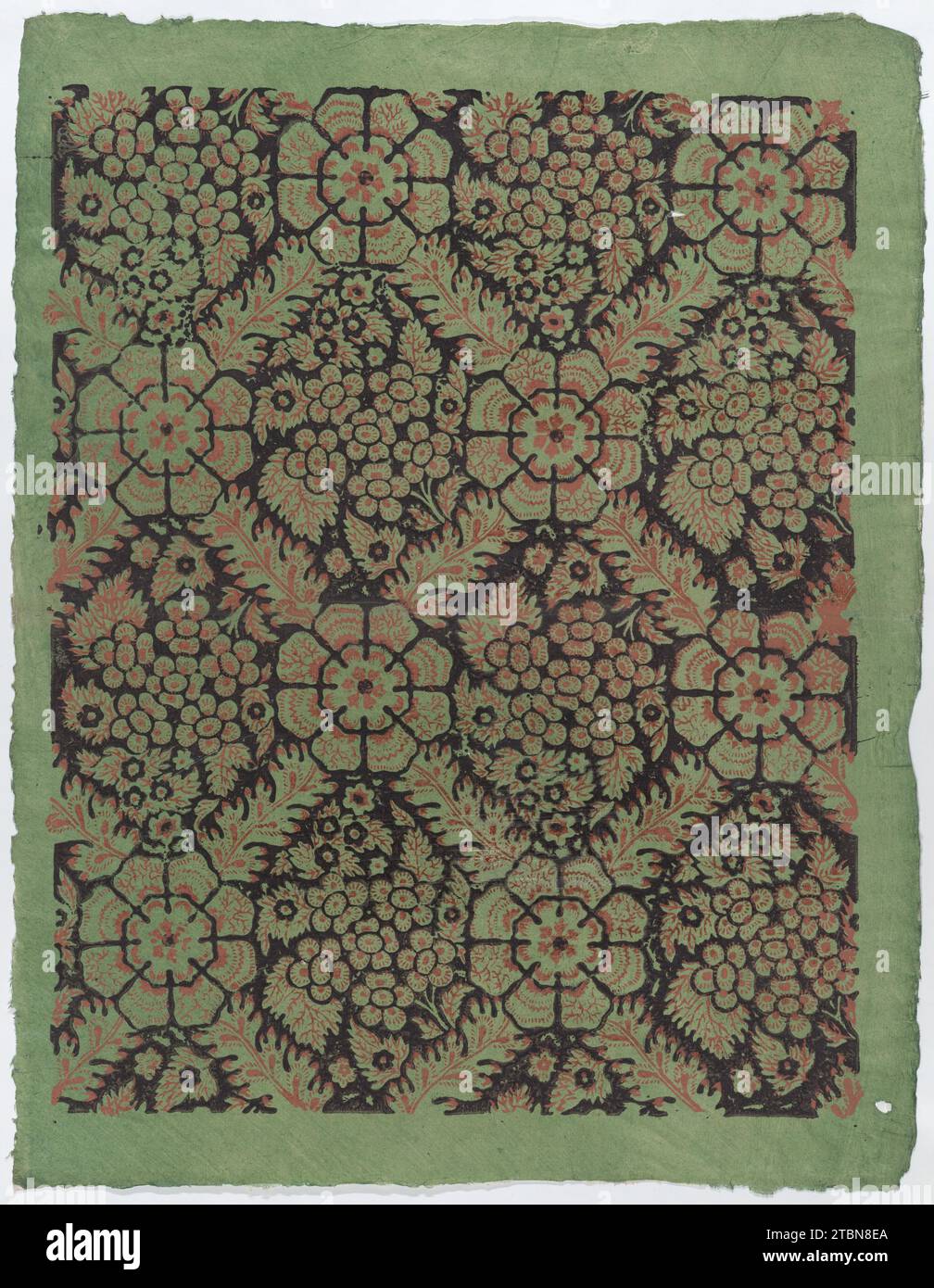 Sheet with overall floral pattern on green background 1948 by Remondini ...