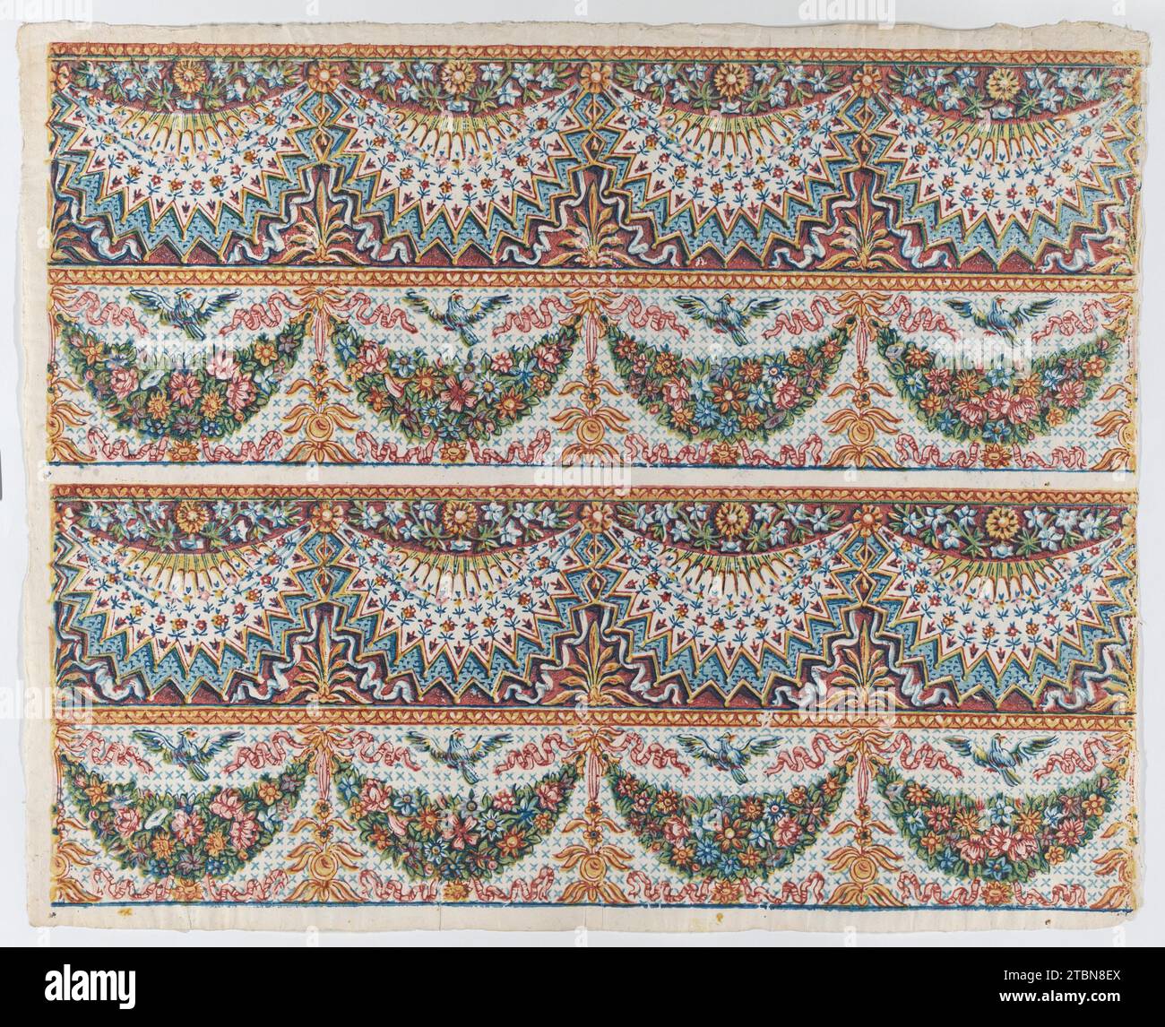 Sheet with a two borders with four hanging draperies,multicolor ...