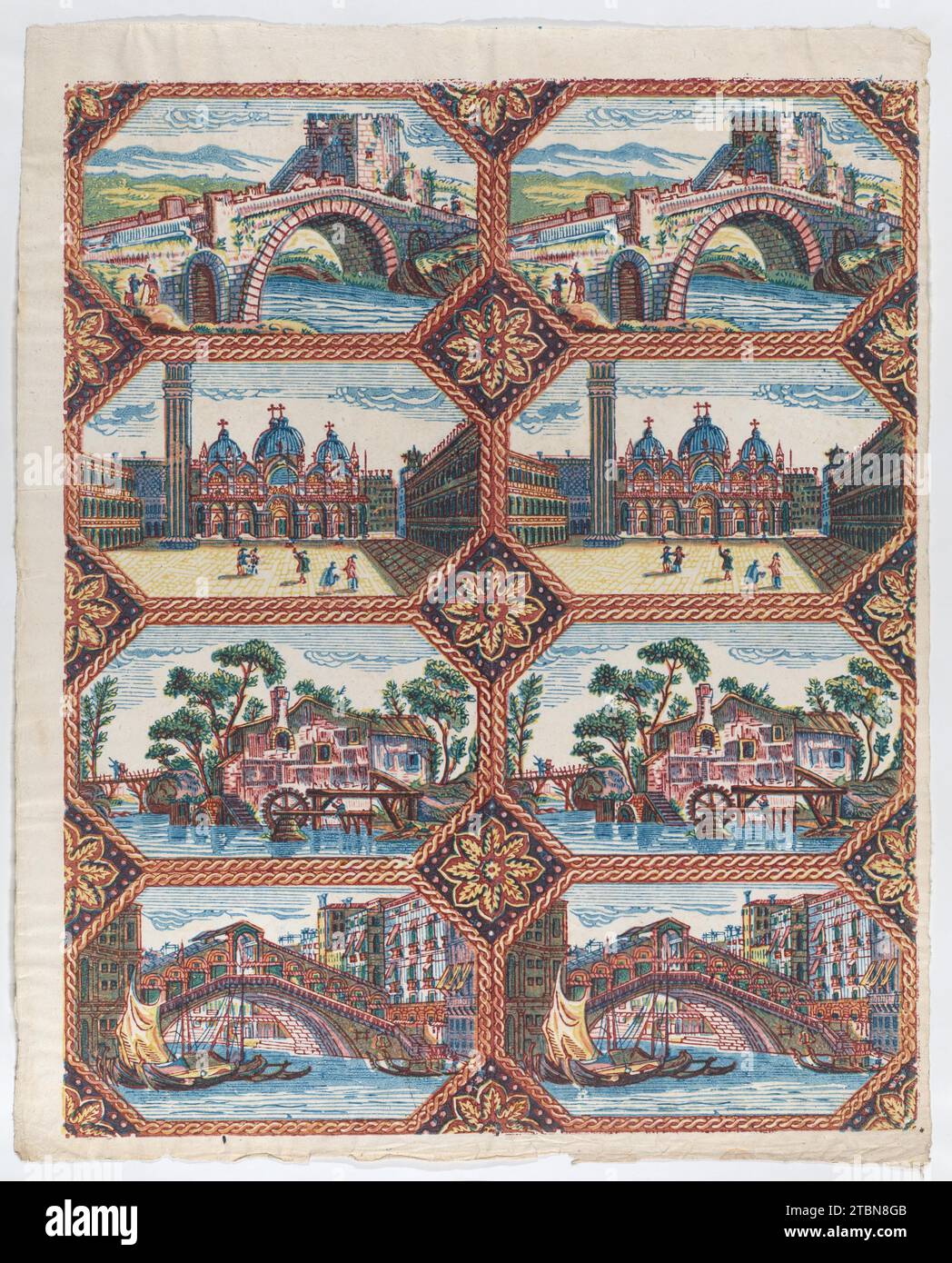 Sheet with two borders with Venetian landscapes 1948 by Remondini ...
