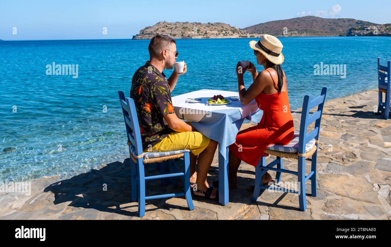 Crete Greece Plaka Lassithi, a traditional blue table and chairs on the ...