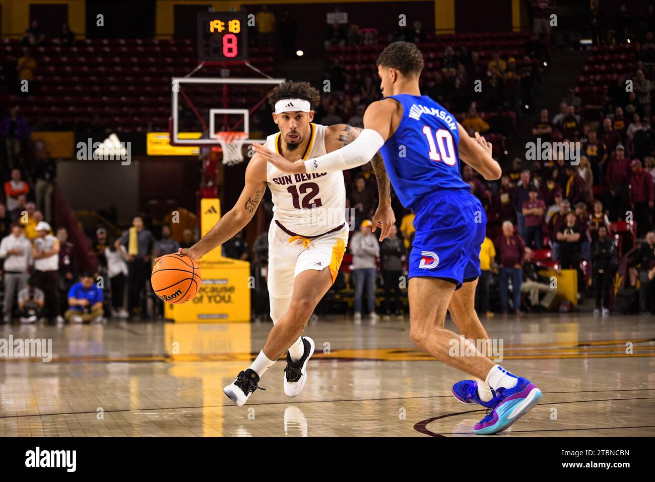 Arizona State Sun Devils guard Jose Perez (12) drives to the basket in ...
