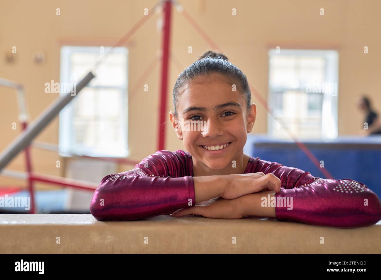 Cheerful Girl Gymnast Portrait Stock Photo - Alamy