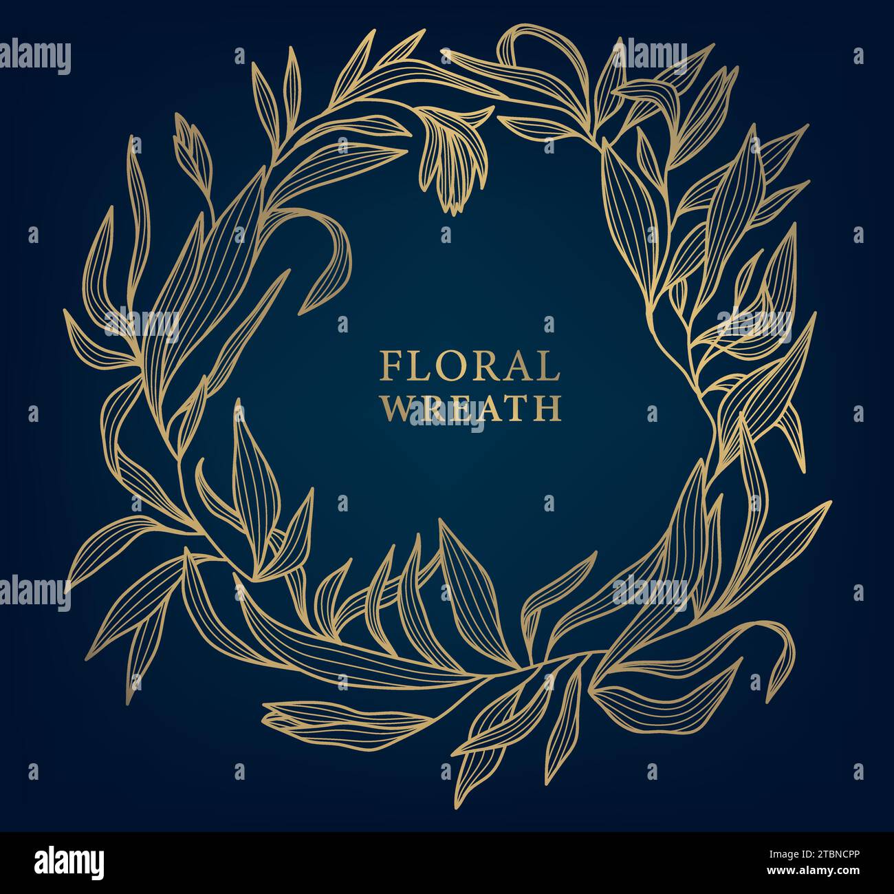 Vector floral, golden hand drawn wreath with leaves and flowers. Luxury ...