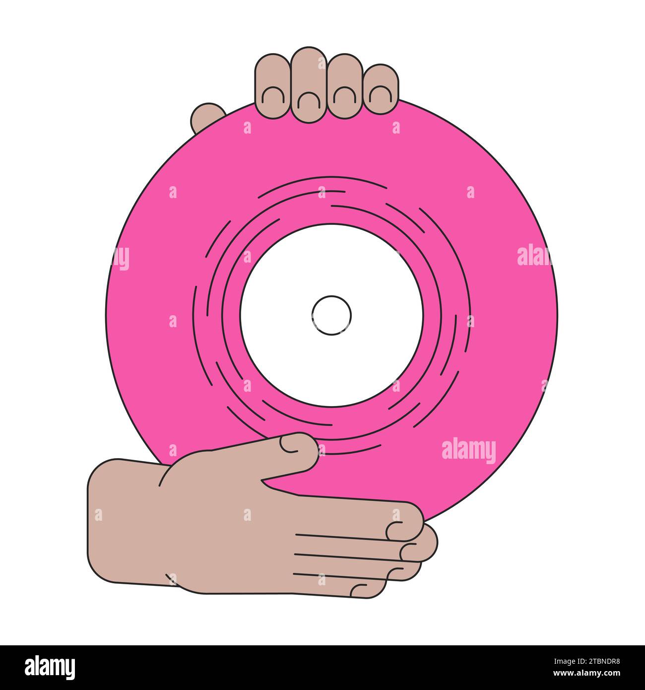 Record vinyl holding linear cartoon character hands illustration Stock ...