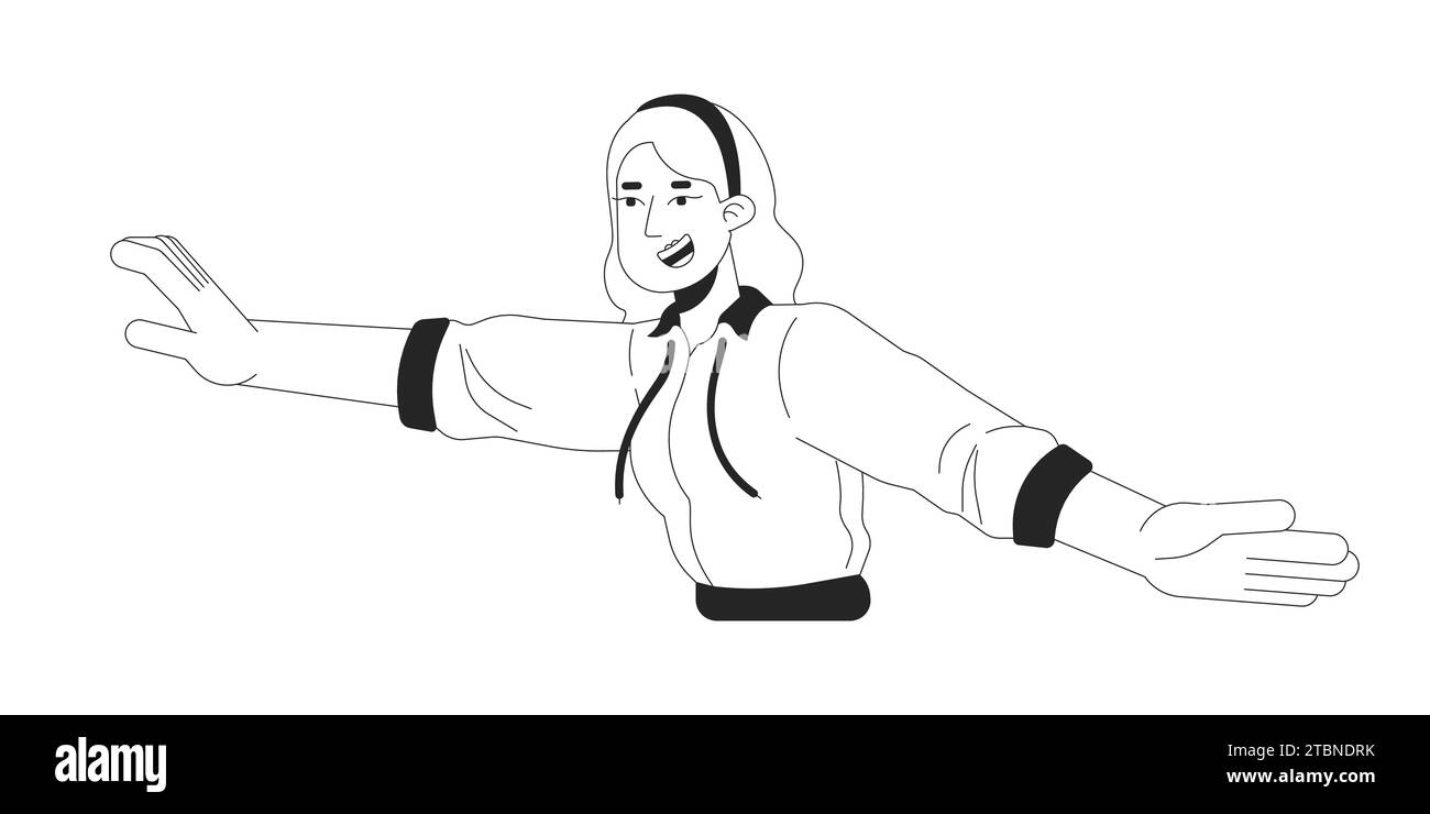 Dance move with arms caucasian woman black and white 2D line cartoon ...