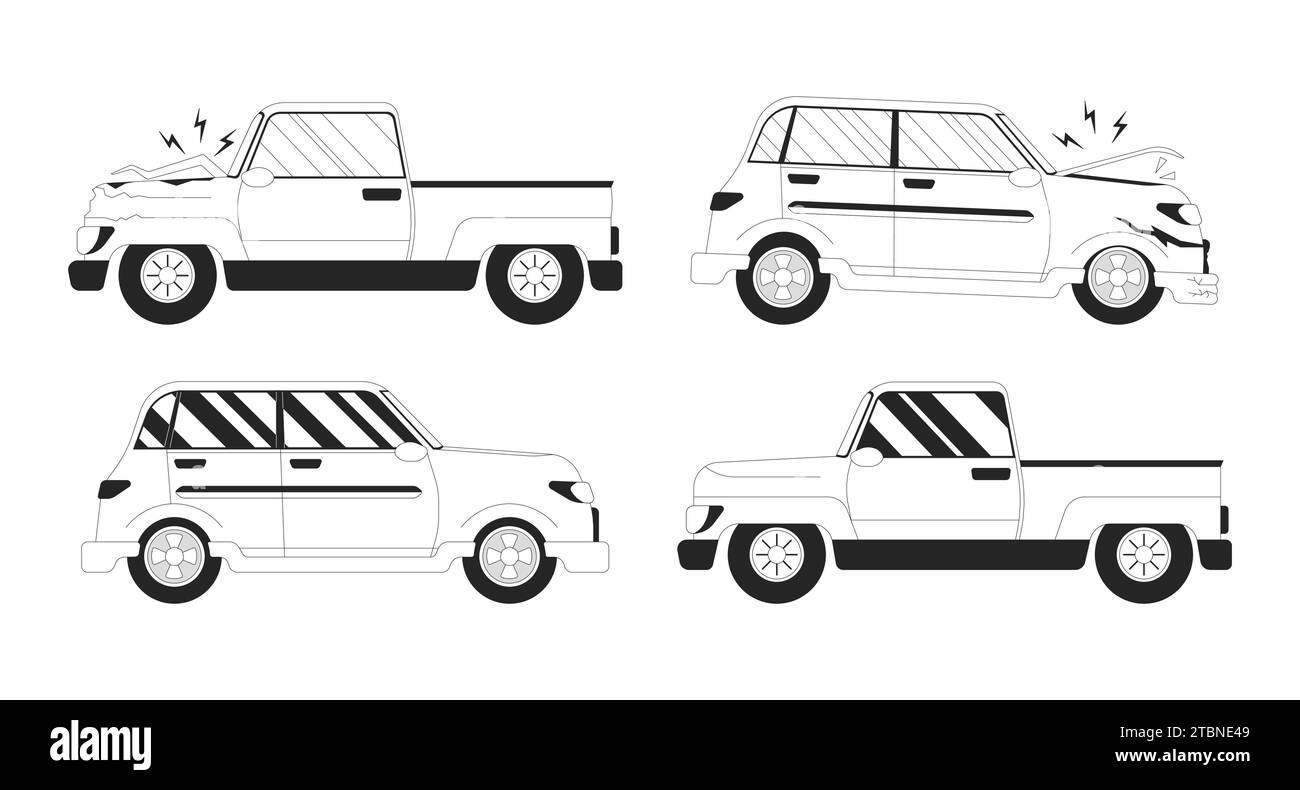 Auto repair shop black and white 2D line cartoon objects set Stock ...