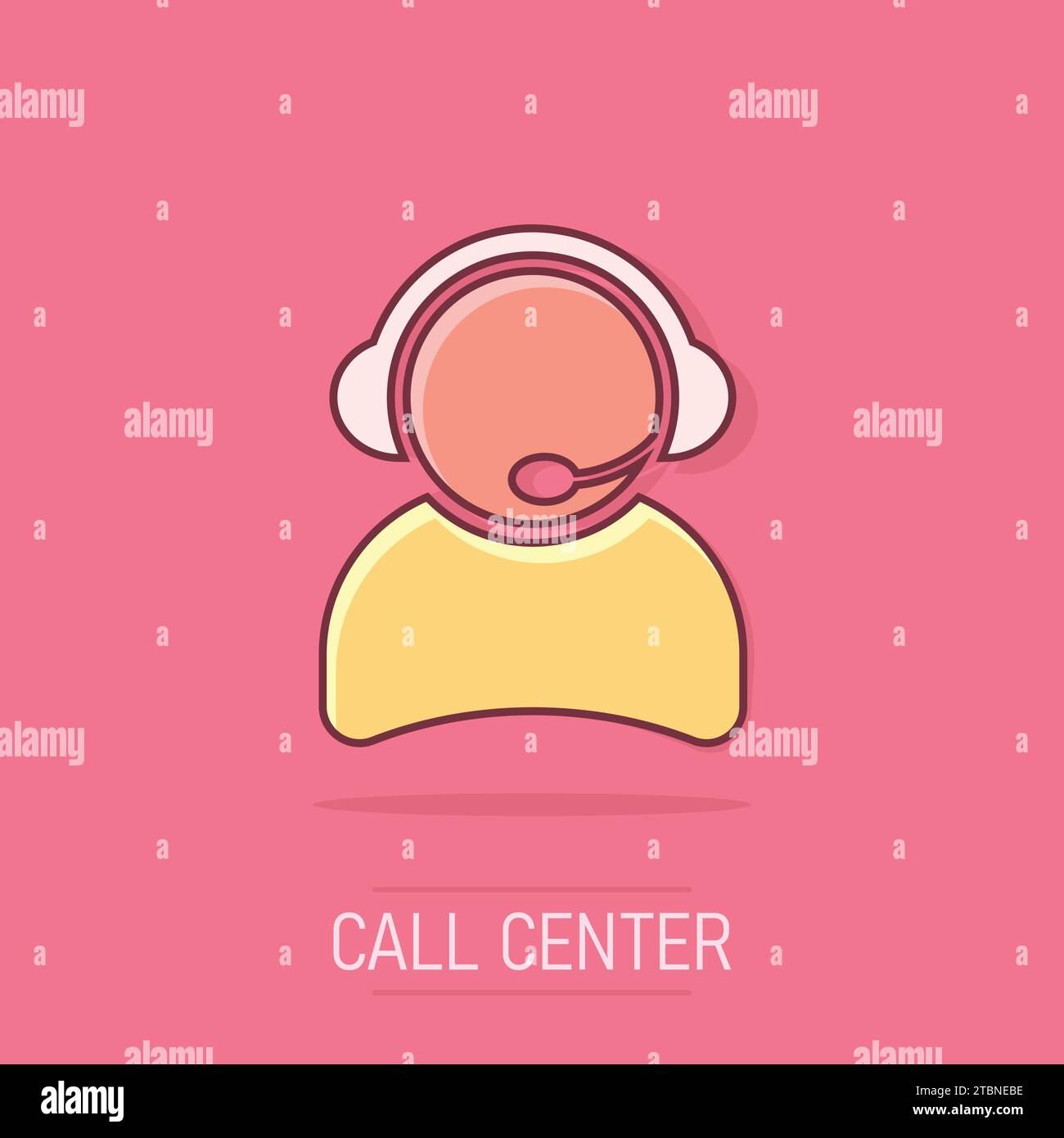 Vector cartoon operator with microphone icon in comic style. Operator in call center sign ...