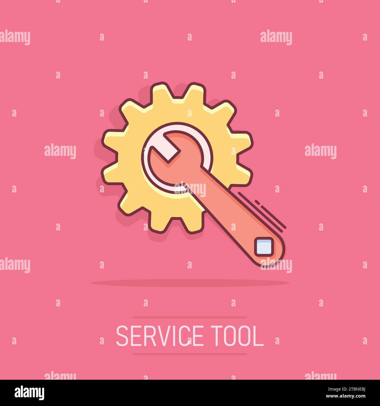 Vector cartoon service tool icon in comic style. Cogwheel with wrench ...