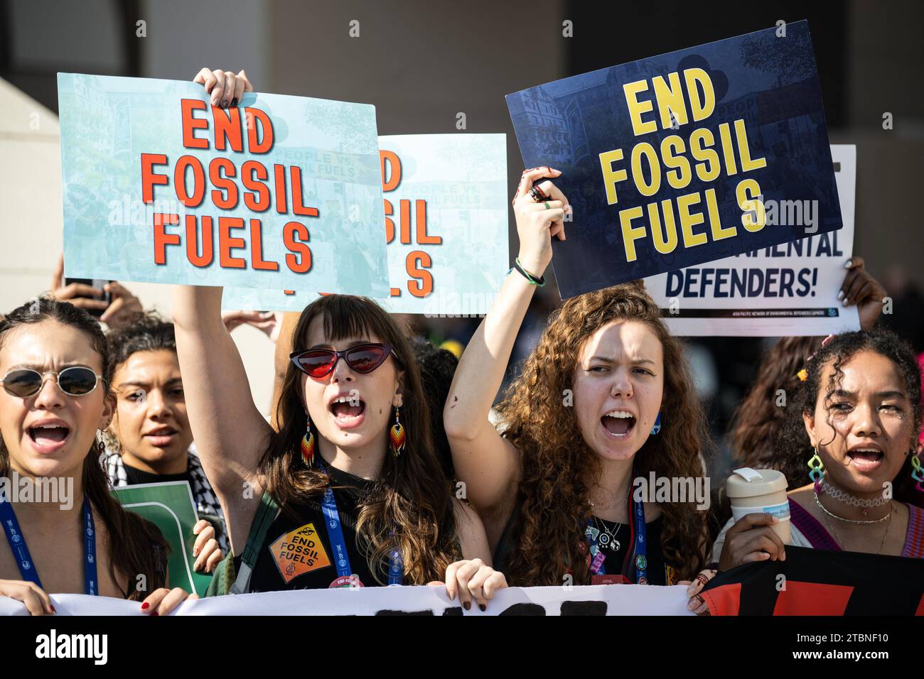 Dubai, United Arab Emirates. 08th Dec, 2023. Climate activists hold ...