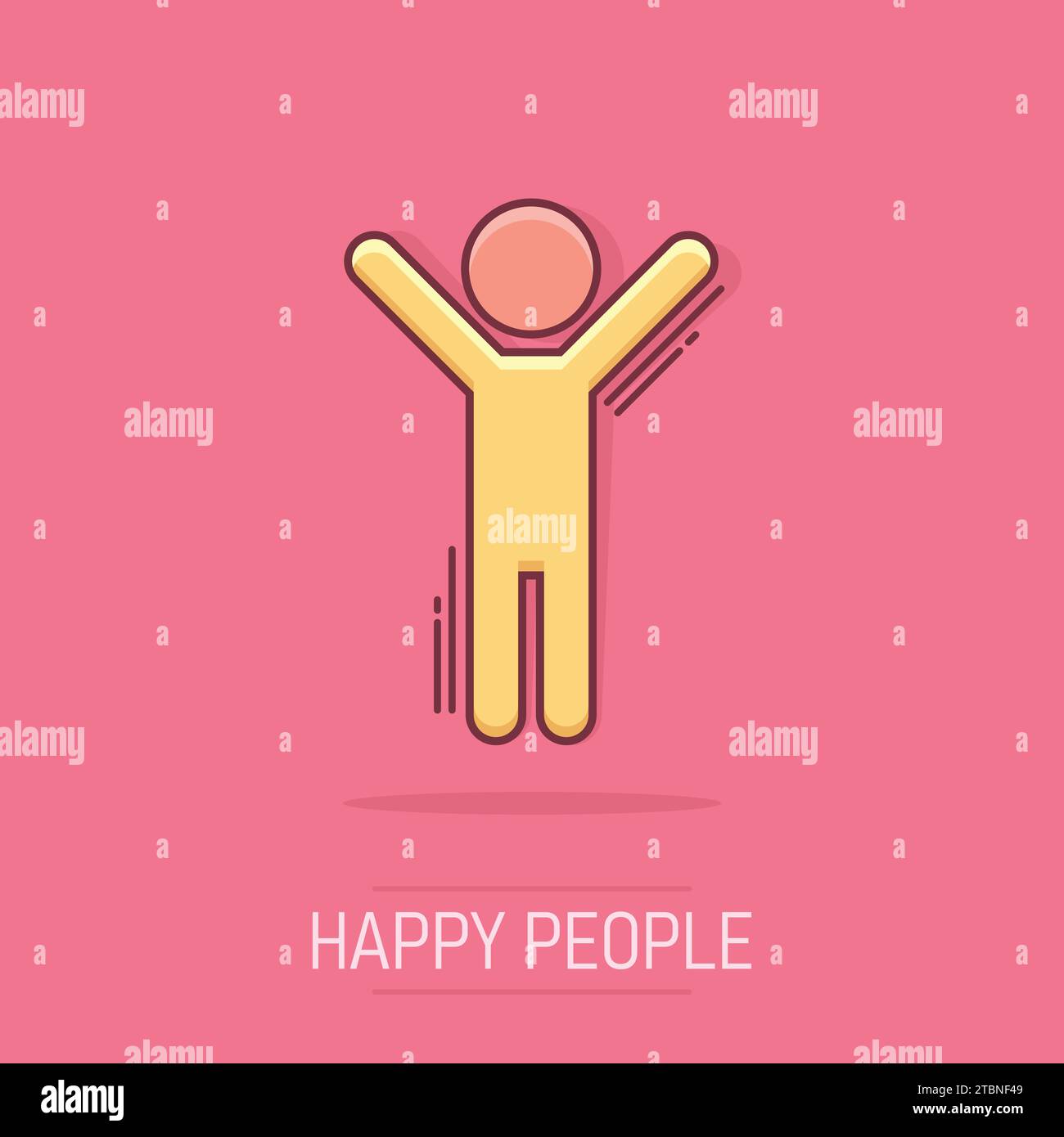Vector cartoon happy man with hands up icon in comic style. People ...