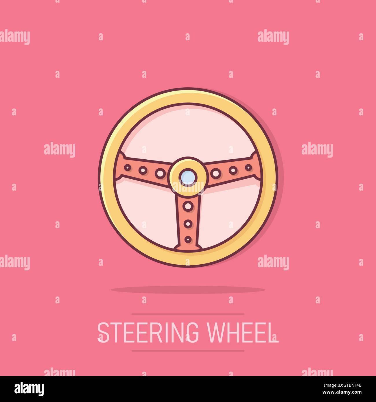Vector cartoon steering wheel icon in comic style. Rudder wheel sign ...