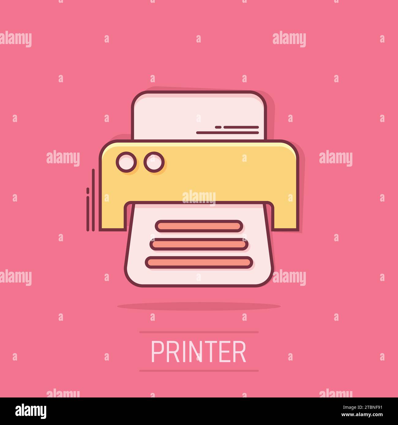 Vector cartoon printer icon in comic style. Document printing sign ...