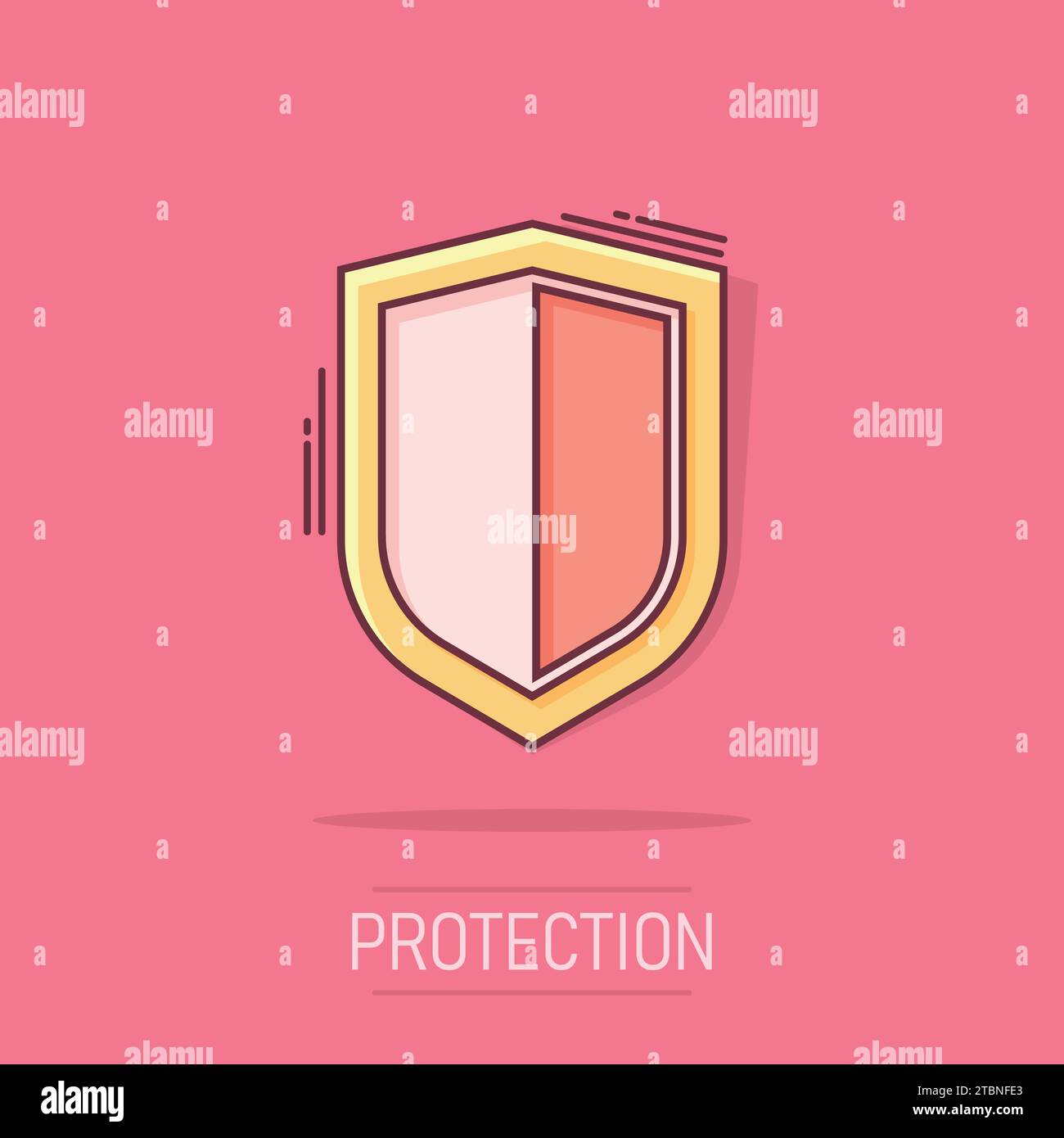 Vector cartoon shield protect icon in comic style. Defence sign ...