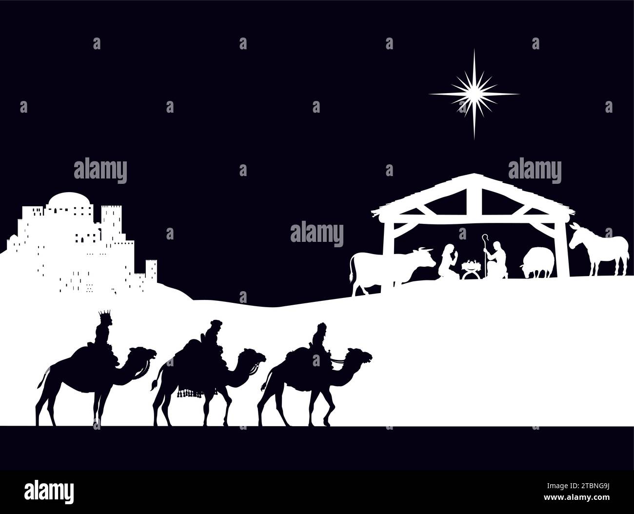Christmas Nativity Scene Bethlehem Manger Wise Men Stock Vector Image ...