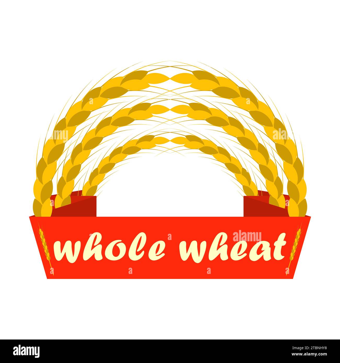 Wheat ears logo. Ribbon with the inscription whole wheat. Round shapes ...