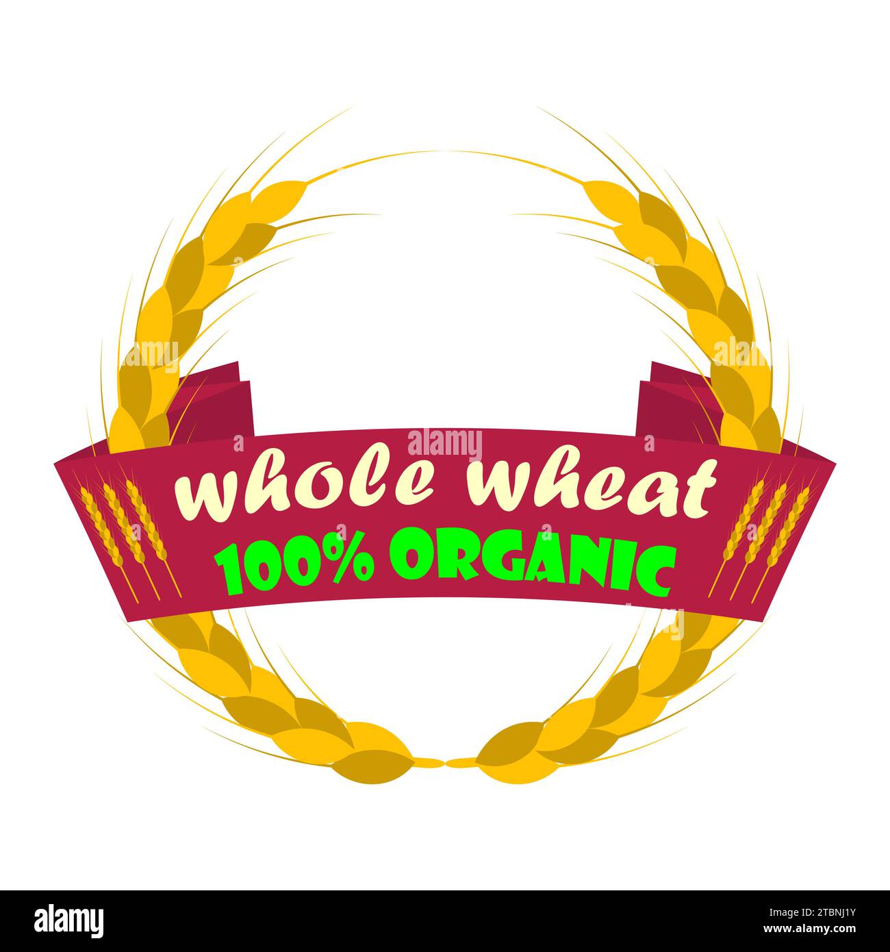 Wheat ears logo. Ribbon with the inscription whole wheat. Round shapes ...