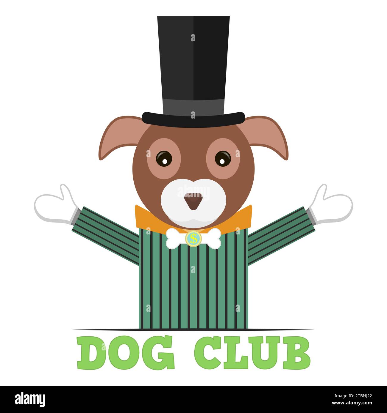Dog club logo. Lettering, banner, poster. Dog gentleman in a suit, hat ...
