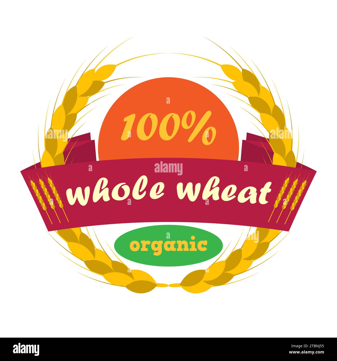 Wheat ears logo with sun. Ribbon with the inscription whole wheat ...