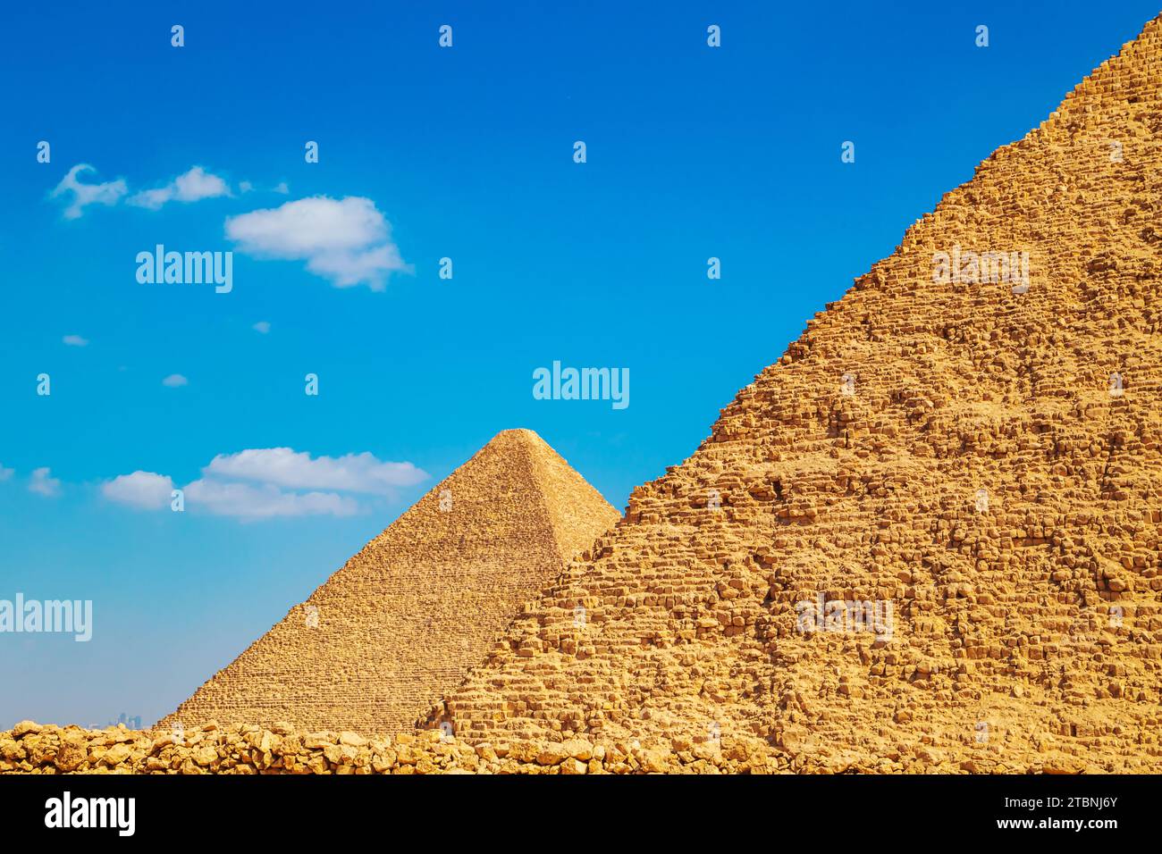 Great Egyptian pyramids. Pyramids of Cheops and Khafre. A desert ...