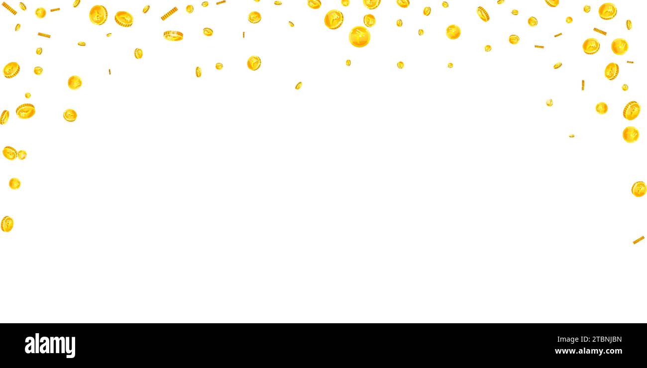 Indian rupee coins falling. Scattered gold INR coins. India money ...