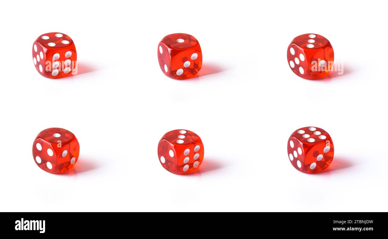 Set of Set of red dice isolated on white background showing three of ...