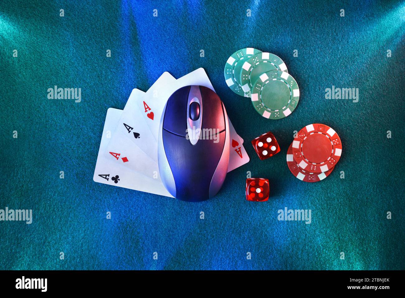 Online casino gaming concept with computer mouse over playing cards in ...