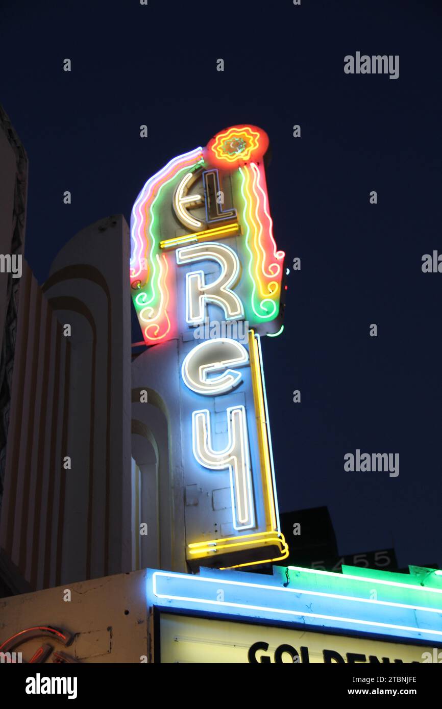 The El Rey Theater Neon Sign At Night Los Angeles Stock Photo - Alamy