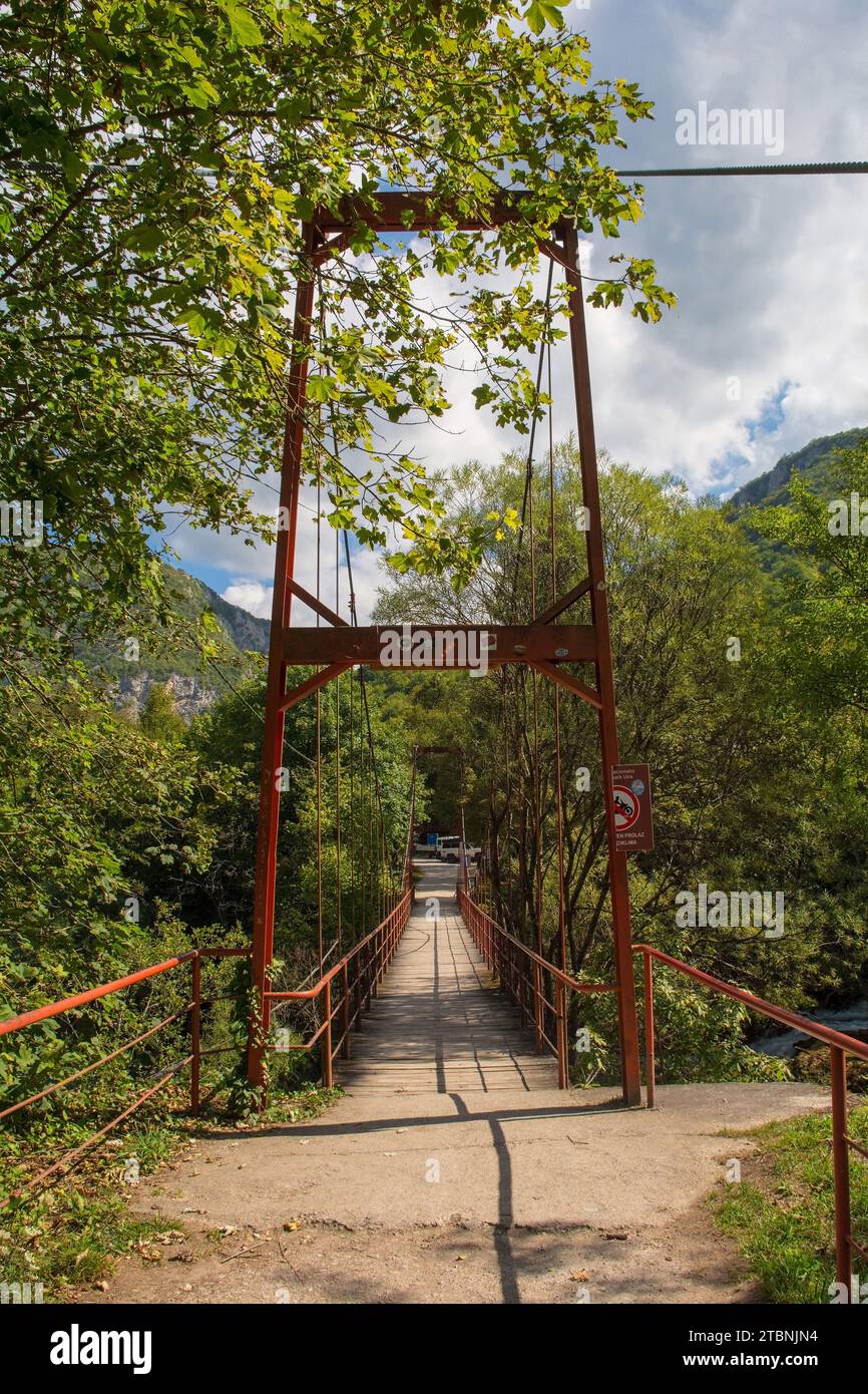 Martin Brod, Bosnia - September 6th 2023. A small cable suspension ...