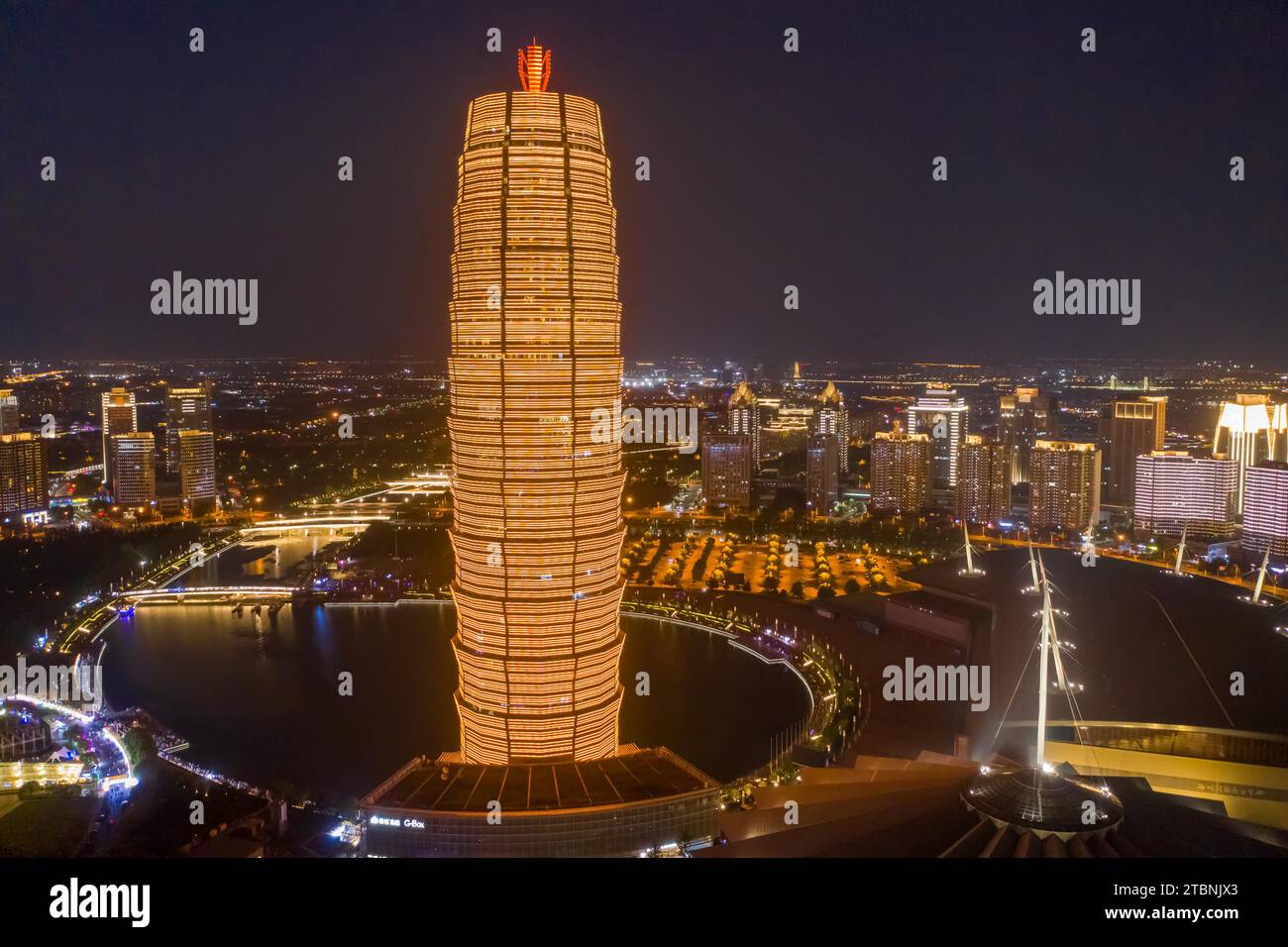Aerial photo shows the night view of landmark "corn building" in ...