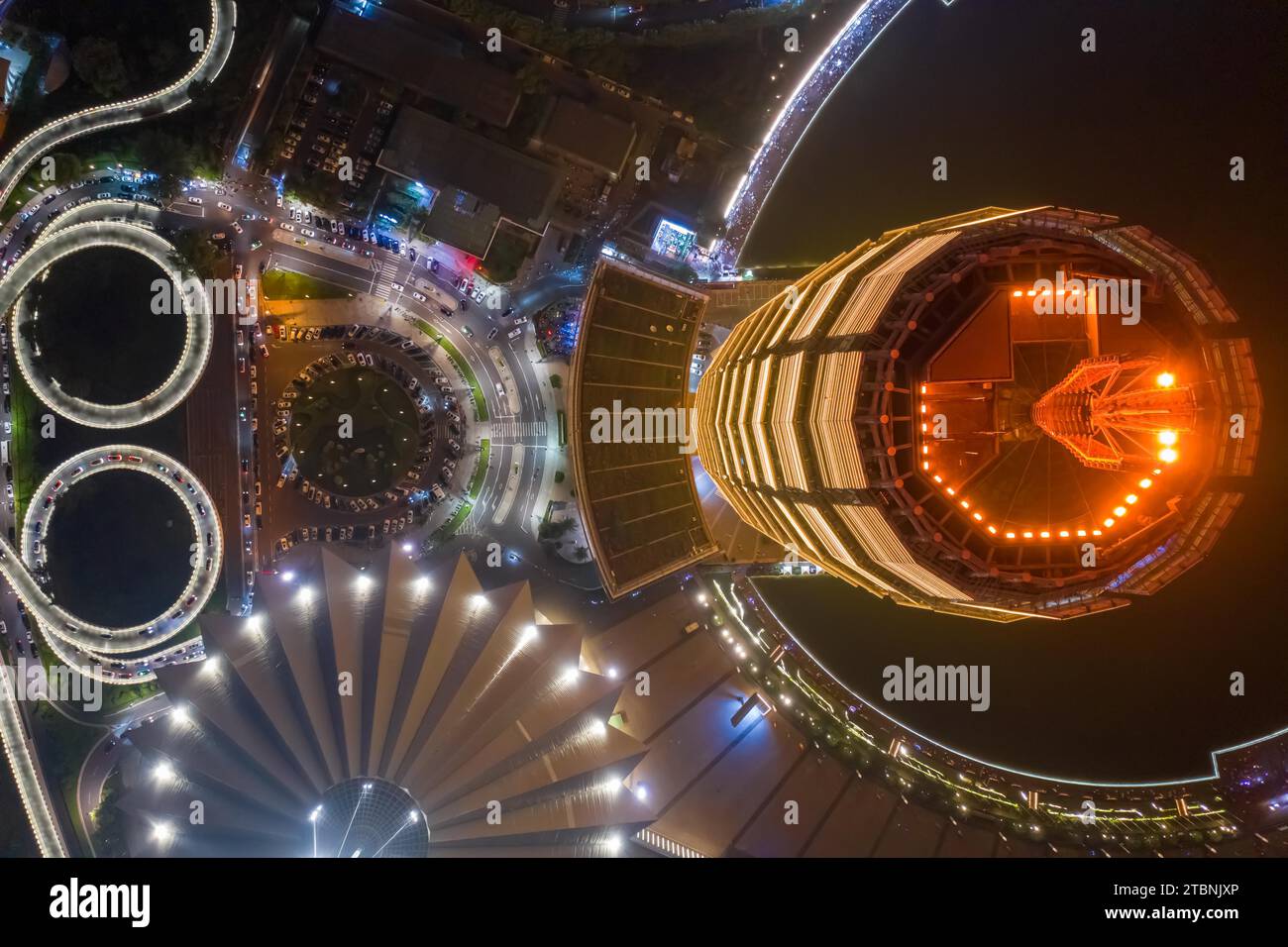 Aerial photo shows the night view of landmark "corn building" in ...