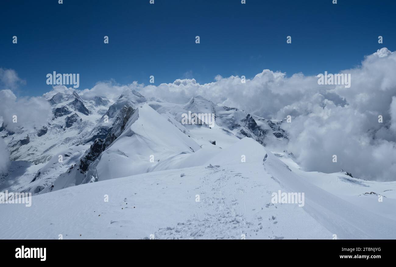 Zermatt, Switzerland - June 14th 2023: View from Breithorn peak towards ...
