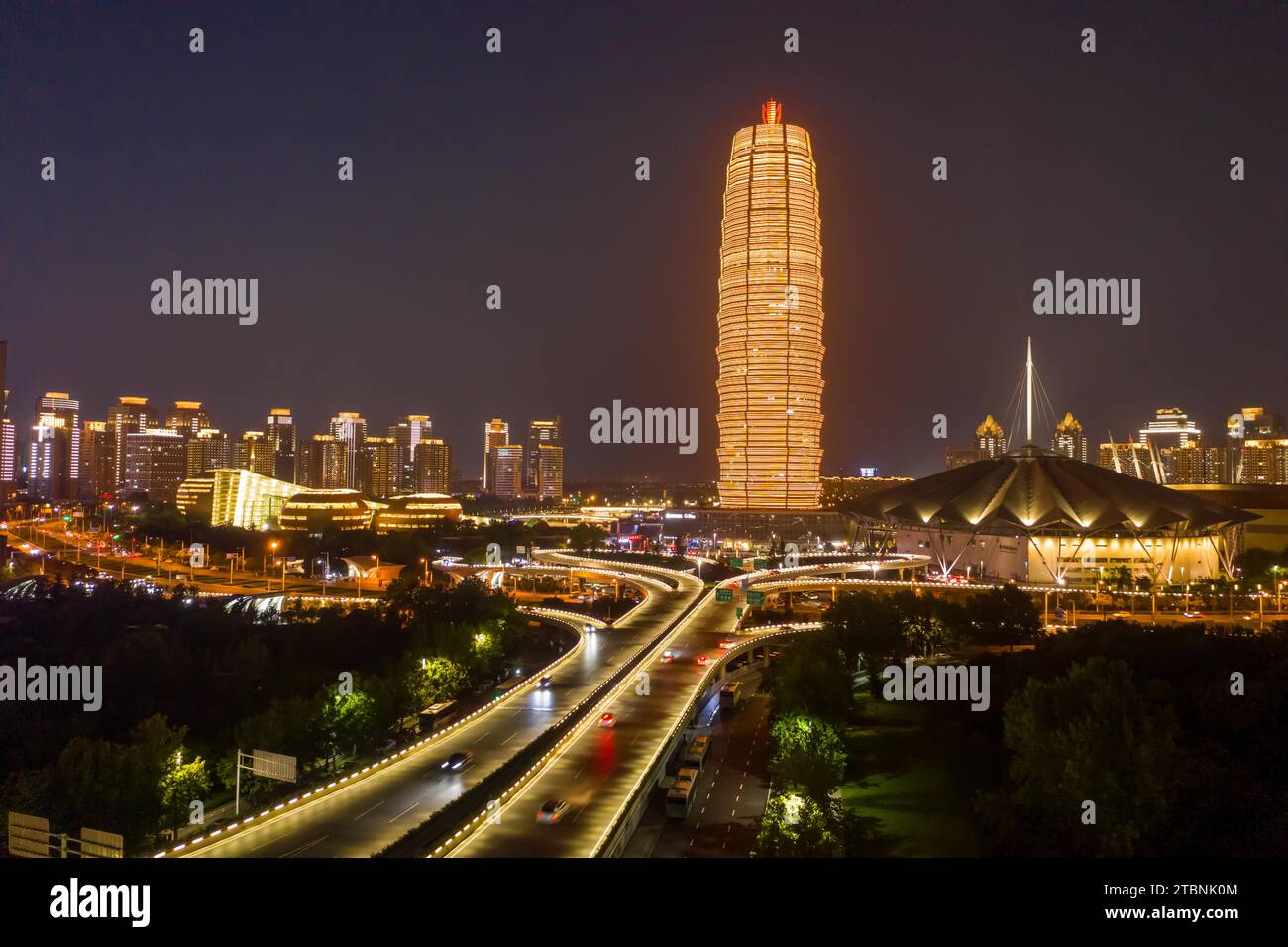 Aerial photo shows the night view of landmark "corn building" in ...