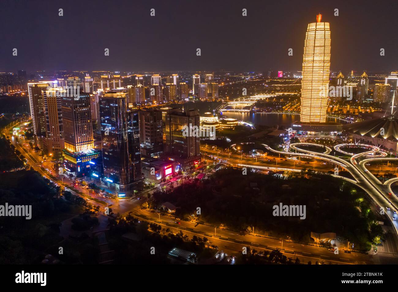 Aerial photo shows the night view of landmark "corn building" in ...