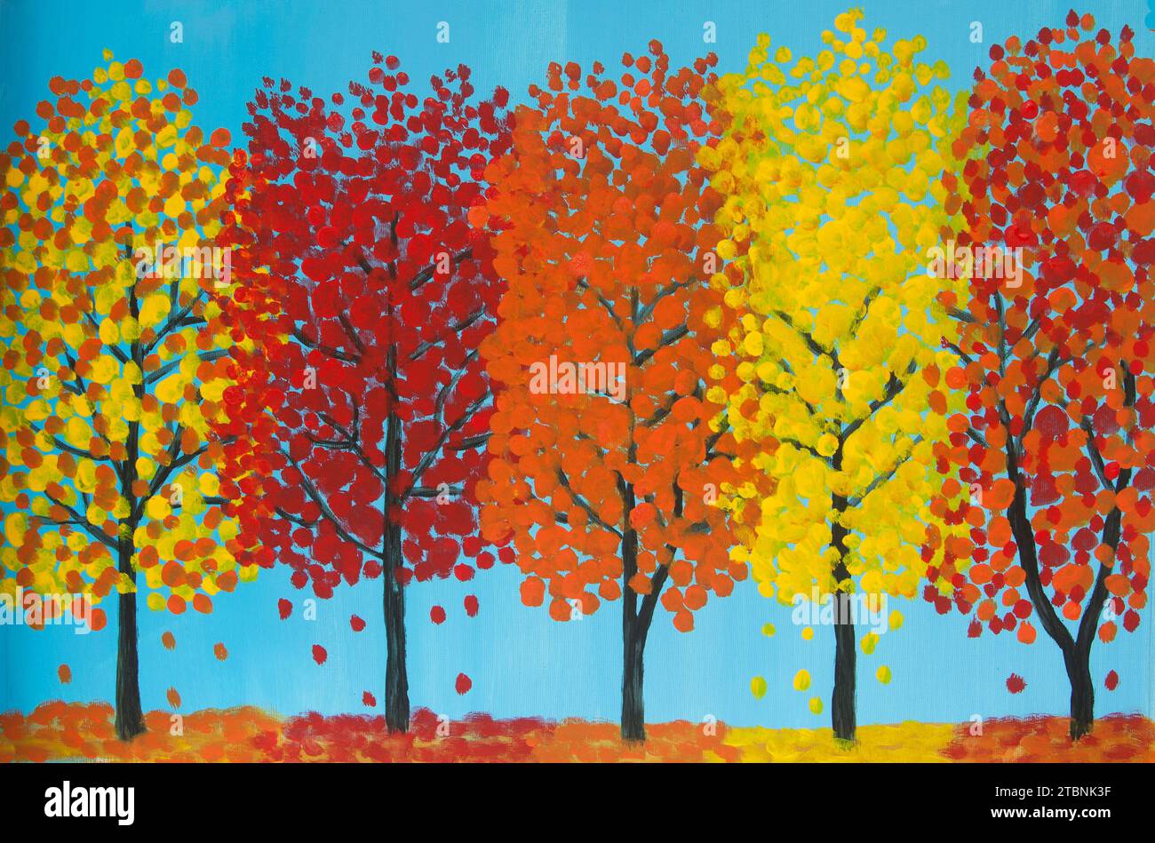 Autumn trees of different colours painting Stock Photo - Alamy