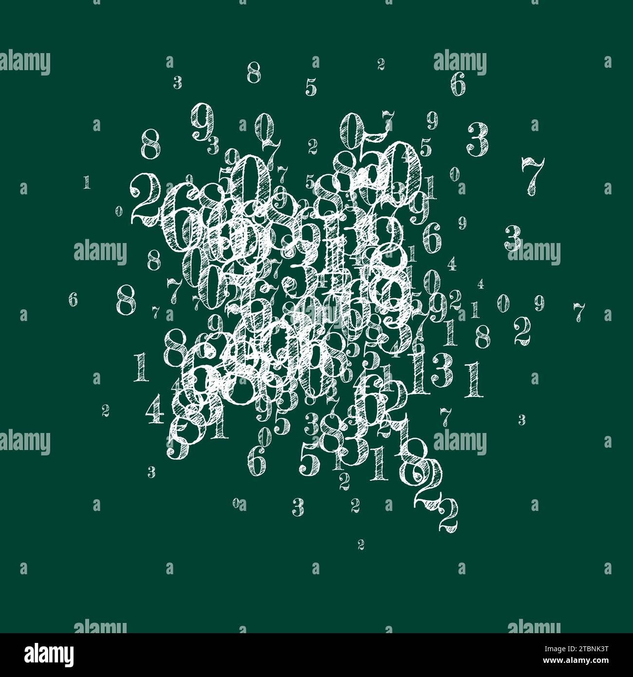 Scattered numbers. White chalk digits flying chaotic. Back to school ...