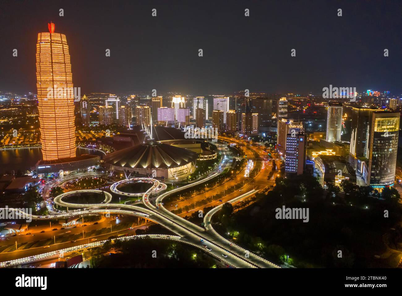 Aerial photo shows the night view of landmark "corn building" in ...