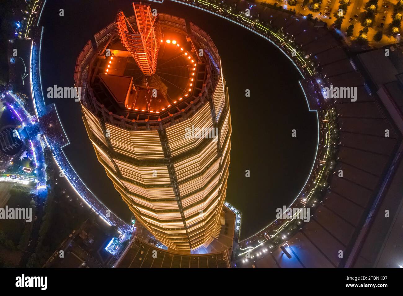 Aerial photo shows the night view of landmark "corn building" in ...