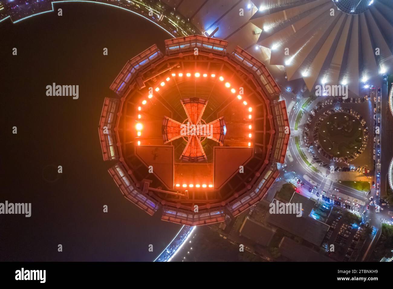 Aerial photo shows the night view of landmark "corn building" in ...