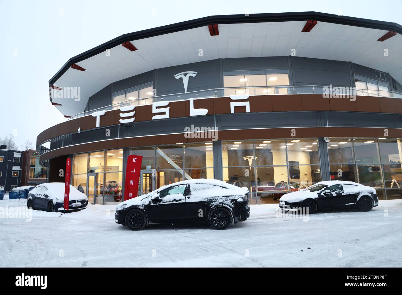 Örebro, Sweden. 8th, December 2023. Strike at Tesla service station ...