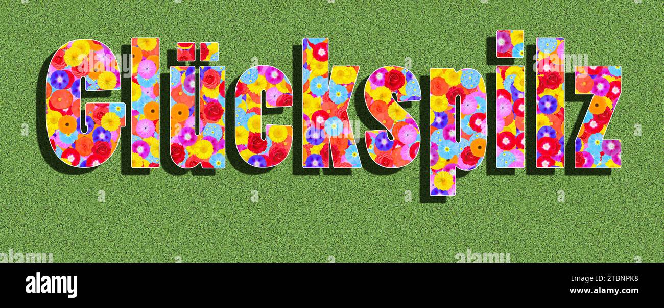 Illustration, lettering, word lucky one or guy with colored, colorful ...