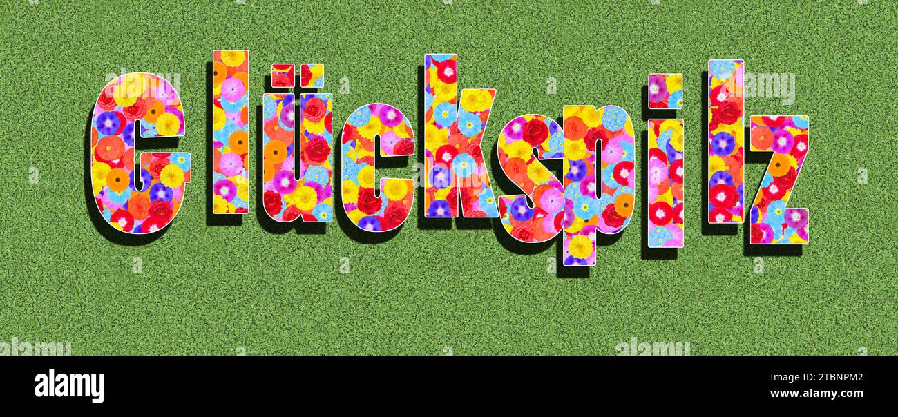 Illustration, lettering, word lucky one or guy with colored, colorful ...