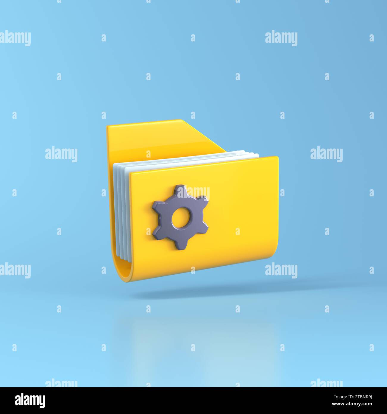 Yellow Setting Computer Folder With Blank Documents Isolated Over Soft ...