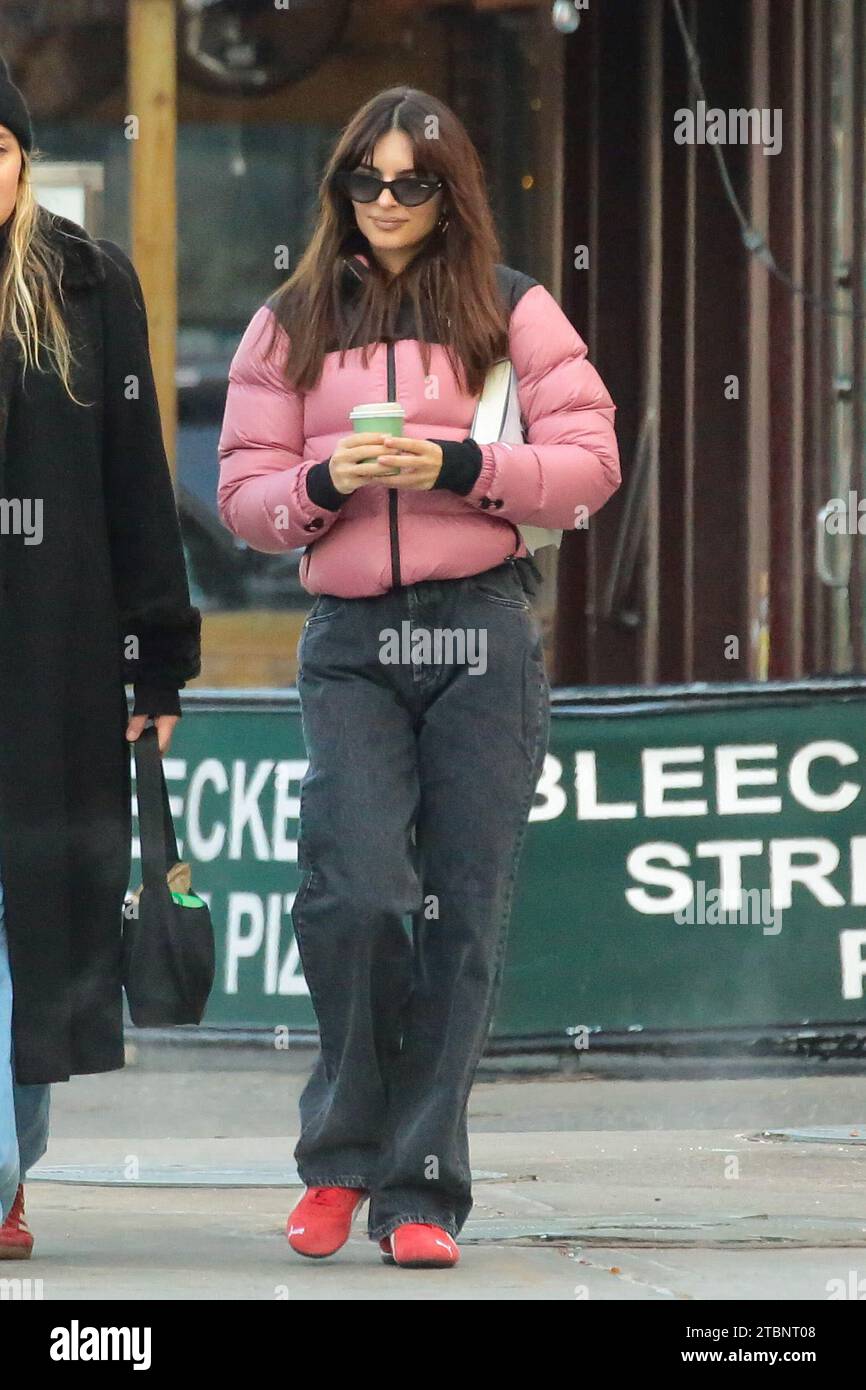 Emily Ratajkowski wears a pink North Face puffer while out in New York ...
