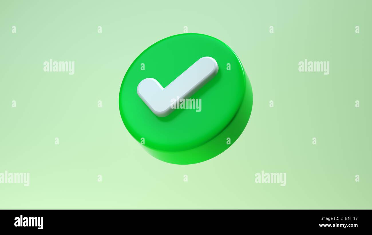 Check Mark Icon Isolated Over Lime Green Background. Cartoon Minimalism ...